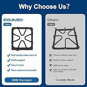 EIOLWJIEO W10447925 Burner Grate Replacement for Whirlpool Range Stove Cooktop, Compatible with Amana, Maytag, Kenmore Gas Stove Top Grate Parts, Matte Enamel Cast Iron Range Burner Rack 4-Pcs