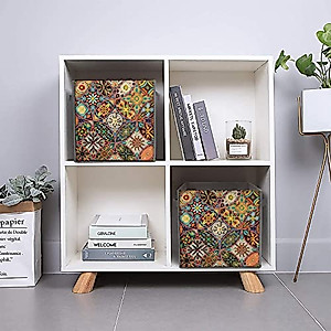 Ethnic Floral Mandala Large Cubes Storage Bins Collapsible Canvas Storage Box Closet Organizers for Shelves
