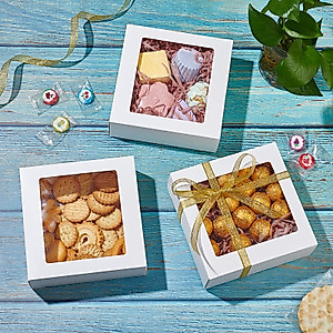 BENECREAT 16Packs 5.5x5.5x2inch Clear PVC Square Window Gift Boxes, White Kraft Paper Present Boxes for Wedding Favor, Festival Gift Packaging, Chocolates, Cookies Small Crafts