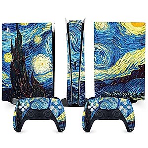 TANOKAY PS5 Console Skin and Controller Skin Set | Painting Starry Night Van Gogh | Matte Finish Vinyl Wrap Sticker Full Decal Skins | Compatible with Sony Playstation 5 Digital Edition