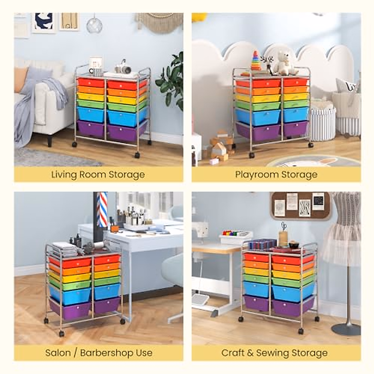 Giantex 12-Drawer Rolling Storage Cart, Multipurpose Movable Organizer Cart, Utility Cart for Home, Office, School (Multicolor)