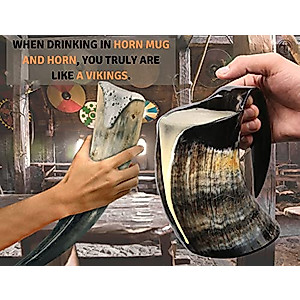 Viking Horn Mug - 100% Authentic 16oz - Ultimate Unique Handmade Ox Horn Norse Mug for Hot & Cold Drinks with Gift Bag - Food Grade Medieval Style Man's Beer & Mead Cup…