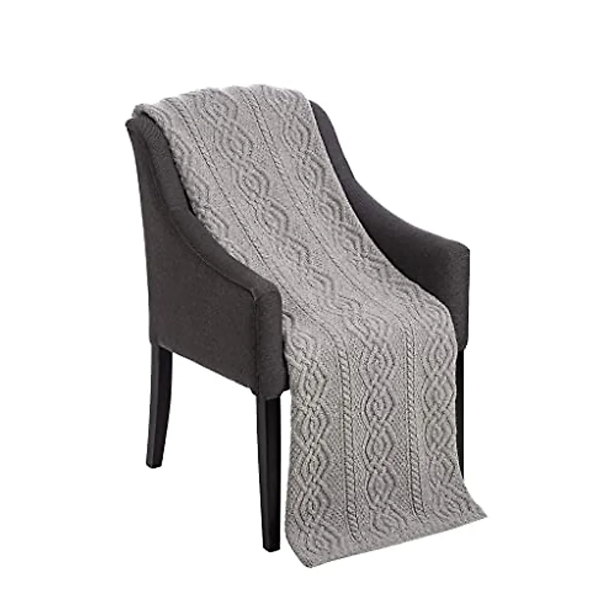 SAOL Luxurios Dara 100% Merino Wool Cable Knit Aran Throw/Blanket (Grey) by 69 x 44 inches