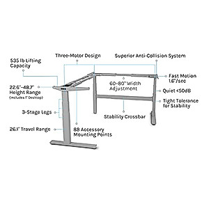 Uplift Desk Bamboo (60 x 60 x 30 x 27 inch) Standing Desk 3-Leg V2-Commercial Adjustable Stand Up L-Shaped Frame (Black), Advanced Keypad, Wire Grommets, Wire Tray, Rocker Board
