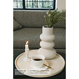 DN DECONATION White Wood Tray, Large Decorative Tray for Coffee Table, Ottoman, Decorative Round Trays, Accent Tray for Dining Room, Living Room, Farmhouse Decor