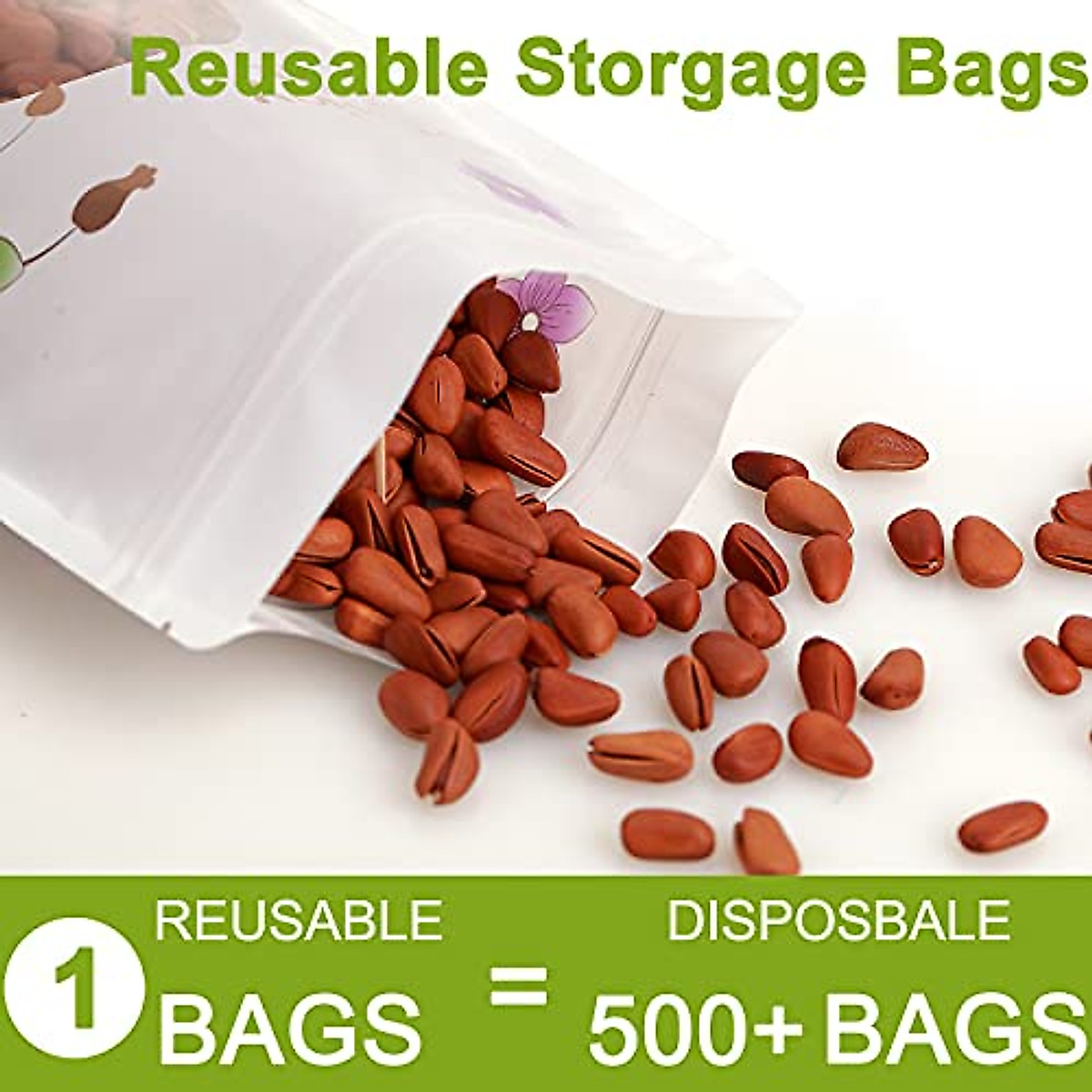 SixWeKit 50 Pack Food Storage Bags, Resealable Stand Up Leakproof Reusable Freezer Bags for Foods, Breads, Cookies, Sandwich, Meat, Dried Foods (8.7x12+4in)