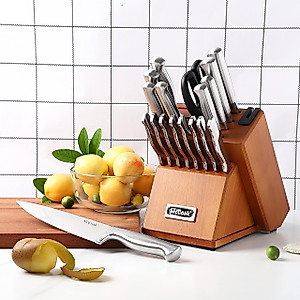 MC69 20 Pieces German Knives Block Set with Built-in Sharpener + MCW12 Bamboo Cutting Board(Large, 17"x12"x1")