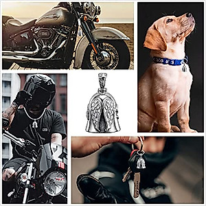 Motorcycle Bell Guardian Angel Wing - Good Luck Bell Keychain For Motorcycles Bikes Pets With Wing Pendant & Drive Safe Cycling Accessories For Bikers Riders With 1 Necklace 2 Hangers | Angel Wings