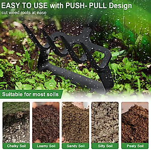 Garden Hoe Cultivator Weeding Tool, Stirrup Hoe Rake with 62" Adjustable Long Handle Stainless Steel Heavy Duty Hula Hoe Tiller for Flower Beds, Patio, Garden Loosening Soil Weeding Digging (Black)