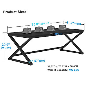IBF Large Black Computer Desk, 70.8” Long Writing Desk for Home Office, Modern Simple Executive Work Study Desk for Two Person, Wood Double PC Gaming Workstation Computer Table for Bedroom, Black Oak