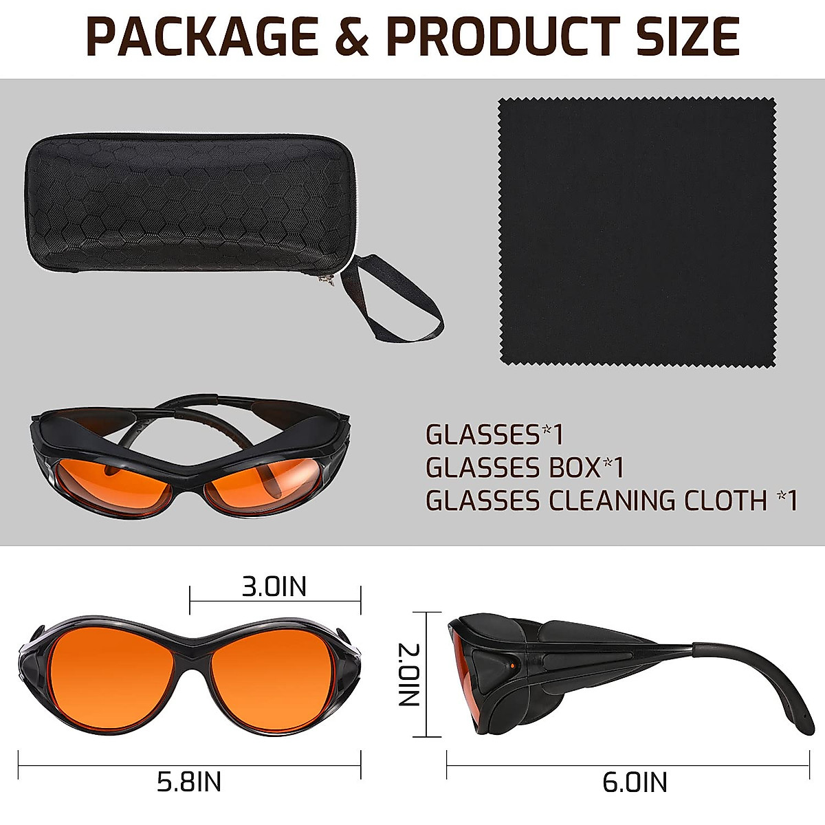 Professional UV Light Safety Glasses for 90nm-490nm wavelength UV lamps, UVC protective glasses, blocking blue light , Anti-Fatigue Anti Glare, shatterproof, anti-scratch and anti-fog, orange lenses