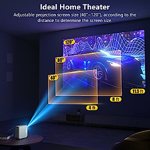 Projector with WiFi and Bluetooth, Native 1080P Portable Projector 4K Supported 120" Display for Home Outdoor, LED Smart Movie Projector Compatible with iOS/Android/PS5/TV Stick/Xbox