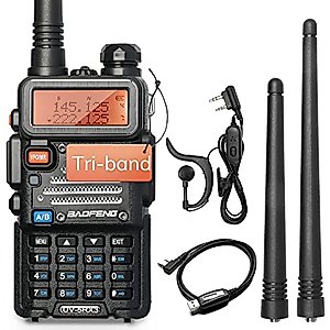 Baofeng x Radioddity UV-5RX3 Tri-band Radio VHF, 1.25M, UHF Amateur Handheld Ham Two Way Radio Walkie Talkie with Earpiece and Programming Cable
