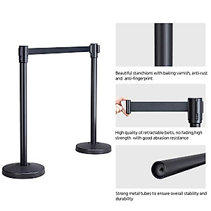 Yaheetech Retractable Belt Stanchion Set, Baking Varnished Safety Stanchion Post for Queuing Lines Black 8 Pack