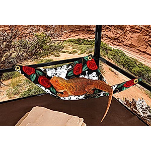 Hammock for Bearded Dragons, Skulls and Roses Fabric with Suction Cup Hooks
