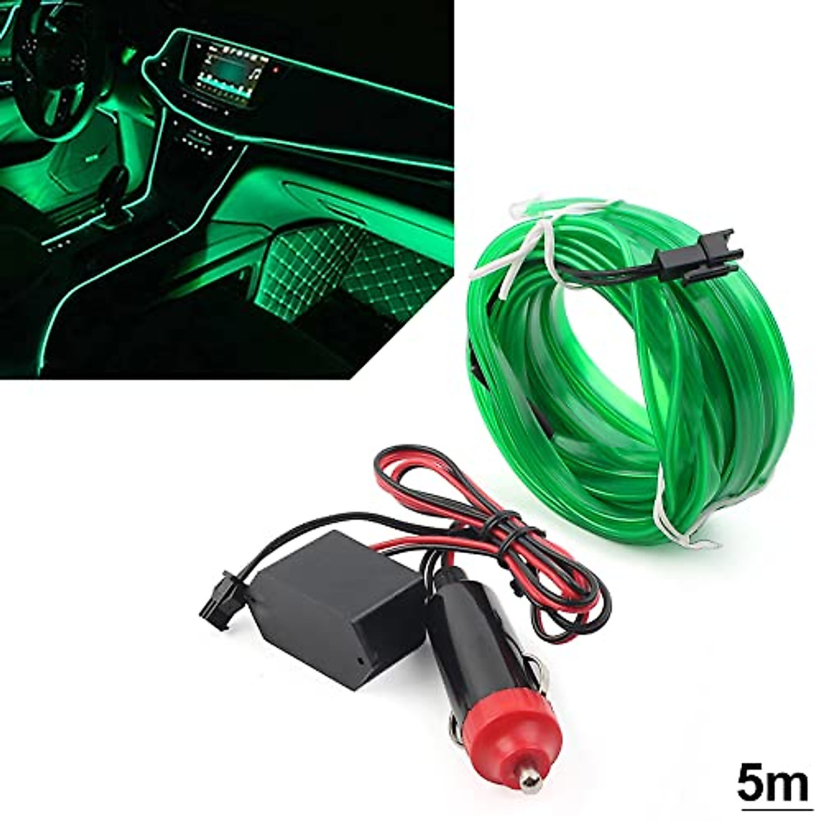 GZYF Interior Car LED Strip Lights, Ambient Lighting Kits, Interior Corridor Room Atmosphere Lights Decoration, 5M Neon Light with 6mm Sewing Edge for Automotive Trucks SUVs ATVs RVs, Green