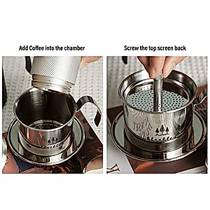 kleeklea Vietnamese Coffee Drip Filter, Vietnamese Coffee Maker, Phin, Filter Paper Free Stainless Steel Camping Coffee Maker ,Small French Press Portable Cup, Single Serve Coffee Maker