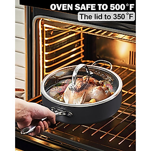 Cooks Standard 4-QT Nonstick Deep Sauté Pan with Lid, 10.5-inch Deep Frying Pan Hard Anodized Ceramic Nonstick Induction Cookware, Oven Safe Large Skillet Jumbo Cooker Sartén, Helper Handle, Black