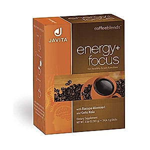Javita Energy + Focus Instant Coffee Packets, 100% South American Blend, Arabica Coffee with Robusta, Contains Herbs for Clarity, Energy, & Focus, Keto Coffee, Dieters Drink, 24 (4.2g) Sticks