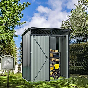 5Ft x 3Ft Outdoor Metal Storage Garden Shed with Lockable Door & Vents, Waterproof Anti-Corrosion Tool Storage Cabinet Clearance, Outside Vertical Tall Tool Shed for Backyard Patio Lawn (Gray)