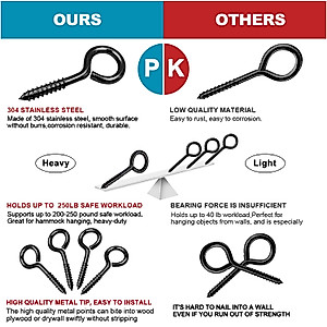 YGAOHF 5 Inch Eye Hooks Screw in Heavy Duty, 500 LBS Capacity, Large Stainless Steel Eye Hooks for Hanging, Black Eye Bolts for Indoor & Outdoor Heavy-Duty Applications