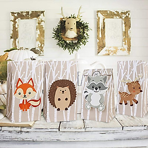OurWarm 24pcs Woodland Party Favor Bags, 3D Animals Candy Treat Gift Bags with Thank You Stickers for Kids Woodland Animals Theme Baby Shower Birthday Party Decorations Supplies, 6 Styles