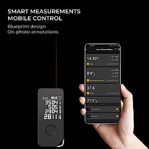 Laser Measure Pro with Bluetooth, 5 Modes, Virtual Ruler, Real-time Measuring, USB-C Rechargeable, Vibration Response, 850 mAh, LED Color Screen, Unlimited Storage, 164 ft, ±1/16" & 1/8"