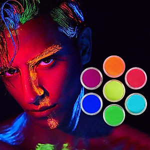 MEICOLY Water Activated Eyeliner, UV Reactive Hydra Eyeliner,7 Cakes Graphic Eye Liner for Adult and Kids, Glow Blacklight Fluorescent Face Body Paint Blue Green Witch Makeup,Neon Eyeliner