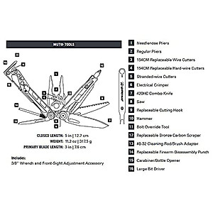 LEATHERMAN, MUT Multitool with Premium Replaceable Wire Cutters and Firearm Tools, Stainless Steel with MOLLE Brown Sheath