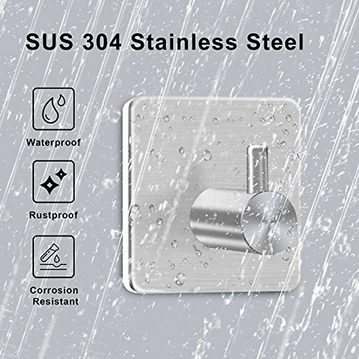 Adhesive Hooks Towel Hooks Wall Hooks Heavy Duty Stainless Steel Hooks Door Hooks Bathroom Hooks for Hanging Coat, Hat,Bath Towel-Bathroom and Bedroom or Kitchen 4-Packs