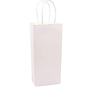 SAM WRAP Wine Bags, White Paper Bags, for Wine Spirits 5.75" x 3.25" x 13" Gift Bags, White Kraft Bags (50)