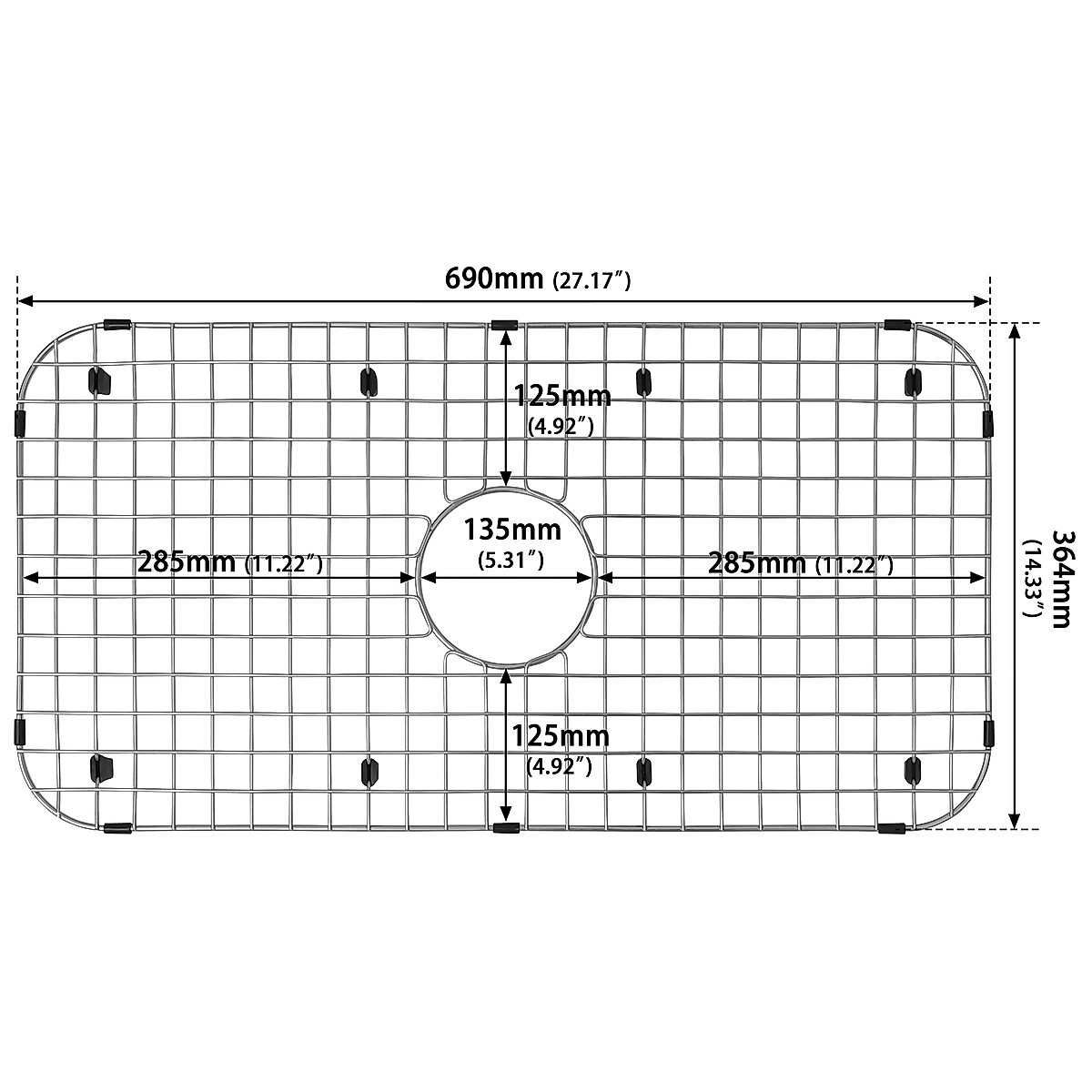 Zeesink Sink Protectors for Kitchen Sink,Sink Grid Size 27 13/16" X 14 5/16",Stainless Steel Sink Grid and Sink Protector,Sink Grate with Center Drain,Sink Bottom Grid