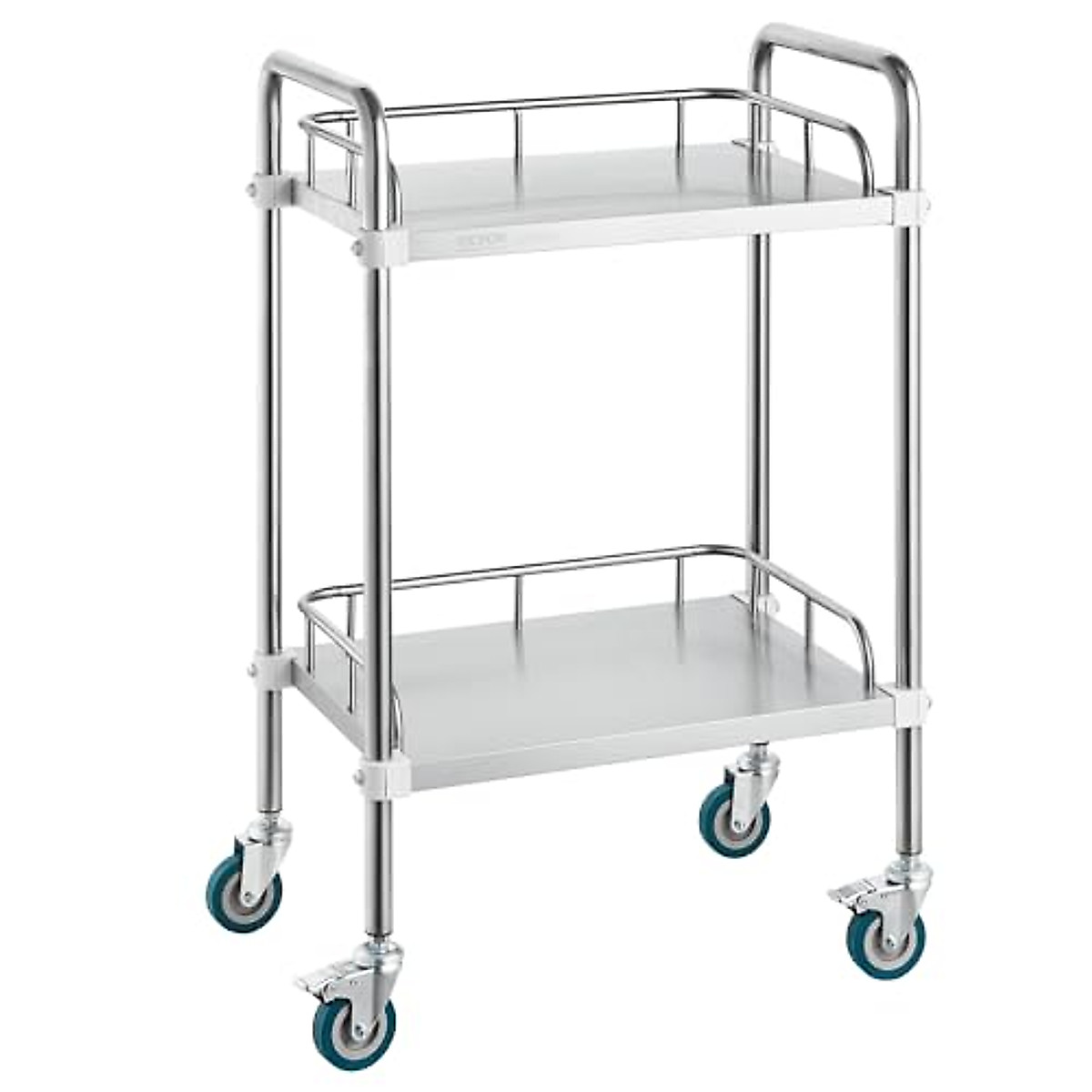 VEVOR Lab Rolling Cart, 2-Shelf Stainless Steel Rolling Cart, Lab Serving Cart with Swivel Casters, Dental Utility Cart for Clinic, Lab, Hospital, Salon, 15.16"x21.57"x34.06"