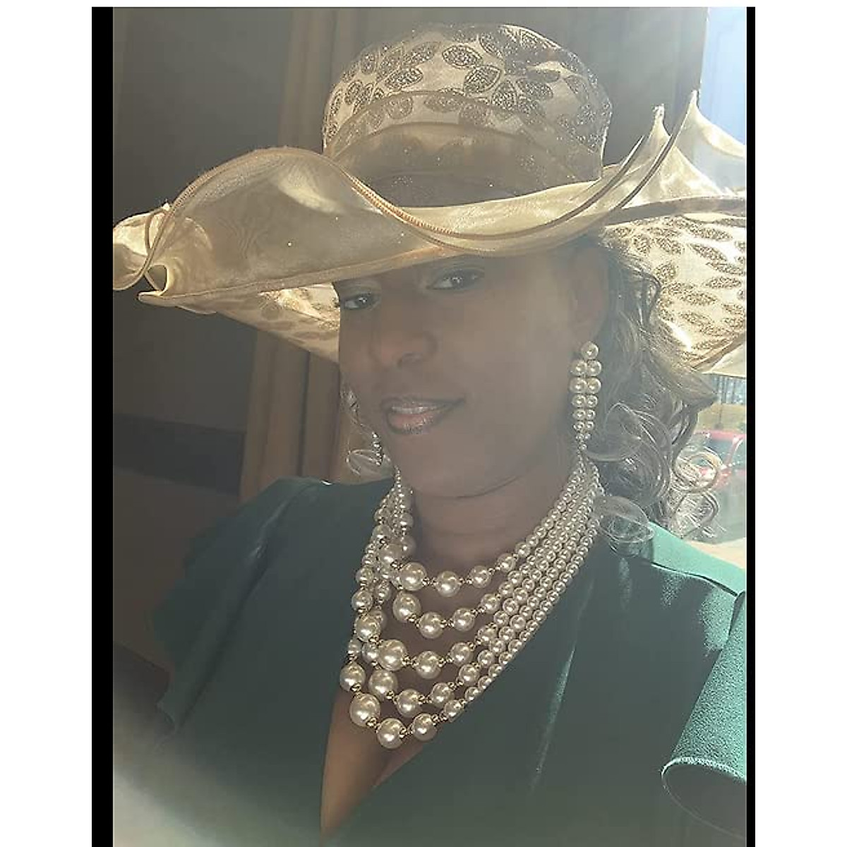 ORIDOOR Women?s Organza Church Kentucky Derby Tea Party Wedding Fascinator Hat UV-Anti Wide Brim Sun Hats, A Gold, One Size