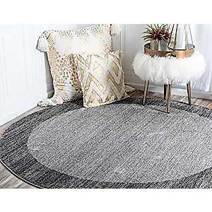 Unique Loom Del Mar Collection Area Rug-Transitional Inspired with Modern Contemporary Design, 6' 0 x 6' 0 Round, Light Gray/Beige