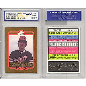 RYNE SANDBERG 1993 Rookie 23KT Gold Card Graded GEM MINT 10 High School