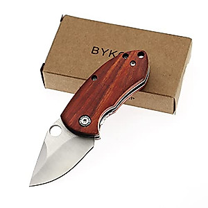 BYKCO Little Pocket Knife, Light Weight Wood Handle EDC Knife, Small Folding Pocket Knife for Men for Women Everyday Carry Box Cutter Stubby Style Gift
