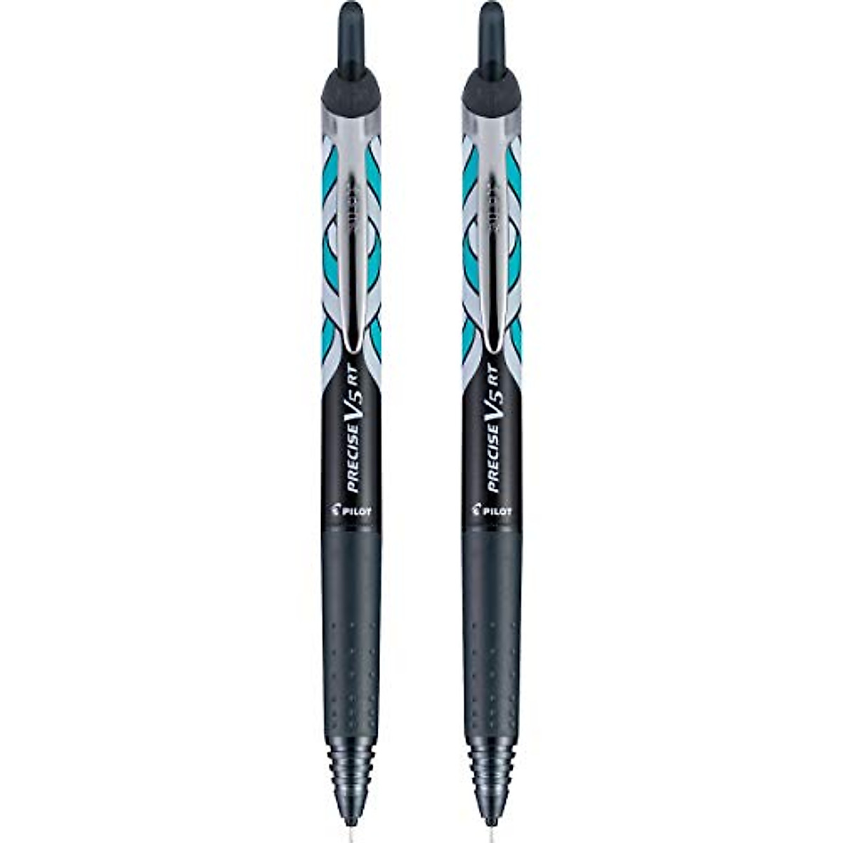 PILOT Precise V5 RT Deco Collection Refillable & Retractable Liquid Ink Rolling Ball Pens, Extra Fine Point (0.5mm) Black Ink, 2-Pack (41972)