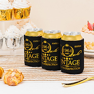 Crisky Vintage 1964 Can Coolers 60th Birthday Beer Sleeve Party Favor 60th Birthday Decoarions Black and Gold, Can Insulated Covers Neoprene Coolers for Soda, Beer, Beverage, 12 pcs