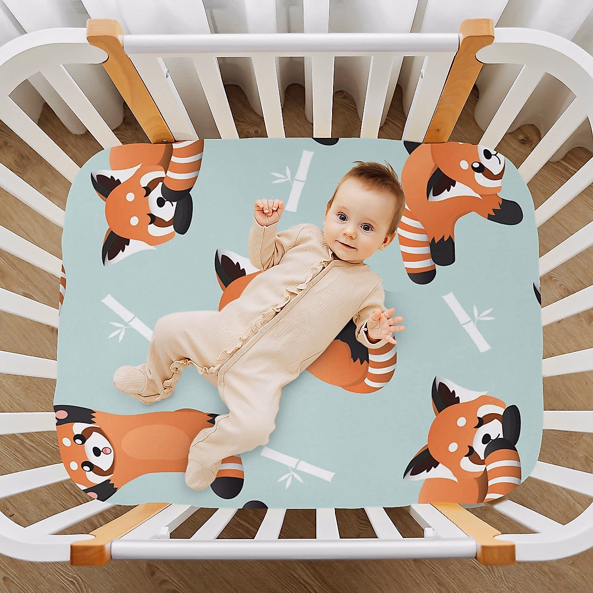 Blueangle Fitted Crib Sheets, Soft Breathable Comfortable Baby Sheet Set for Boys Girls, Cute Red Panda Crib Sheets Fits Standard Crib and Toddler Mattress（170）