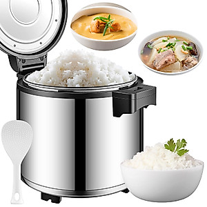 SiliFine Commercial Stainless Steel Electric Rice Warmer Food Warm with Rice Spoon Heavy Duty Rice Warmer with Warm Function Only for Restaurant Party (100 Cups Cooked Rice,100W)