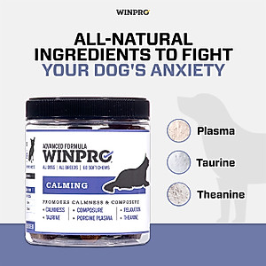 WINPRO | Calming Chews for Dogs, Plasma-Powered for Dog Anxiety Relief, Fast Acting Dog Relaxing Treats for Stress and Anxiety, All Breeds and Sizes, 60 Count, Made in USA