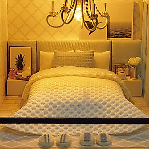 CUTEROOM Dollhouse Miniature with Furniture, 3D Wooden Miniature Doll House with Music Box & LED Lights,1:24 Scale DIY House Kit (A066)