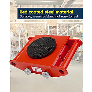FAHKNS Machinery Moving Skate Heavy Duty Machinery Skates Cargo Mover 6T Machine Skates with 360° Rotation Cap 4 PU Rollers for Heavy Duty Industrial Moving Equipment(Red)