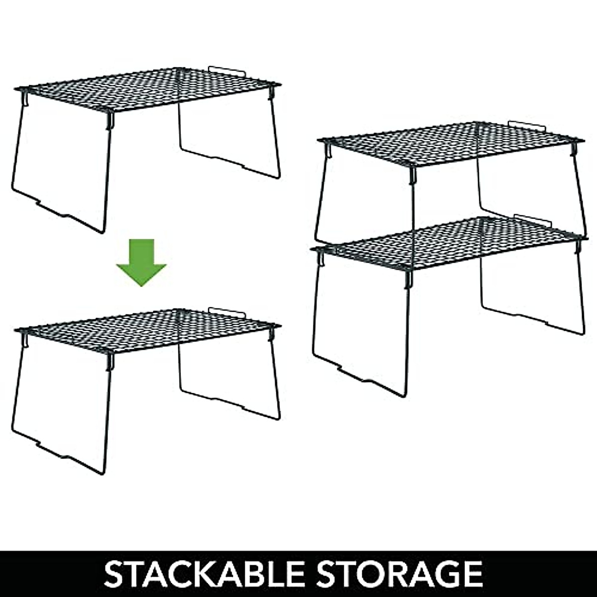 mDesign Metal Stackable Storage Shelf - Closet, Cabinet, Countertop 2-Tier Raised Organizer - for Bedrooms, Bathrooms, Entryways, Hallways - 17" x 12" x 8", 4 Pack - Black