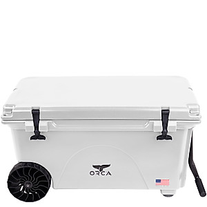 ORCA 65-Quart Insulated Rolling Cooler with Wheels and Pull Handle, White, Rugged, Sturdy for Beach, Camping, Fishing, Travel, Road Trip, Hunting