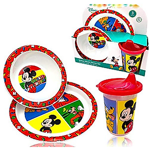 Disney Classic Mickey Baby Toddler Utensil Dinnerware Dish Feeding Set Gift Box including Break Resistant Bowl, Dish Plate, Tumbler Cups - Safe BPA free, Easy to Clean, Perfect Gifts for Kids