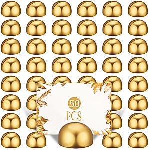 Geyoga 50 Pcs Gold Table Number Holder Round Table Number Stands Modern Place Card Holders Table Number Clips Table Number Holders for Wedding Reception Anniversary Birthday Party Banquet