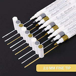 Acrylic Paint Pens Markers,9 Pack Acrylic Markers, 2-3mm Medium Tip, White Gold Silver Paint Pen for Art Projects, Drawing, Rock Painting,Wood, Plastic, Metal, Canvas DIY Crafts