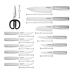 KitchenAid Gourmet Forged Stainless Steel Knife Block Set with Built-in Knife Sharpener, High-Carbon Japanese Stainless Steel Kitchen Knives, Sharp Kitchen Knife Set with Block, 14 Piece, Black